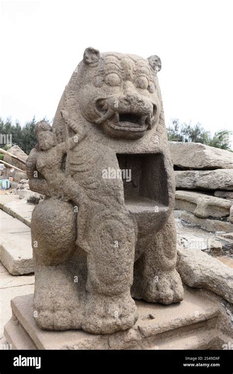 Coastal Temple Of Mahabalipuram Mamallapuram Stone Lion Figure With