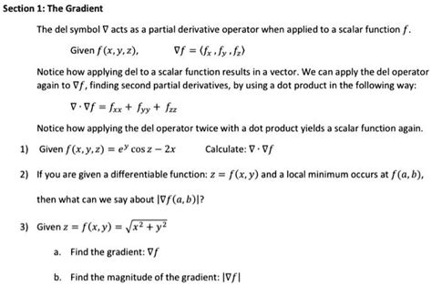 Solved Section 1 The Gradient The Del Symbol V Acts As Partial