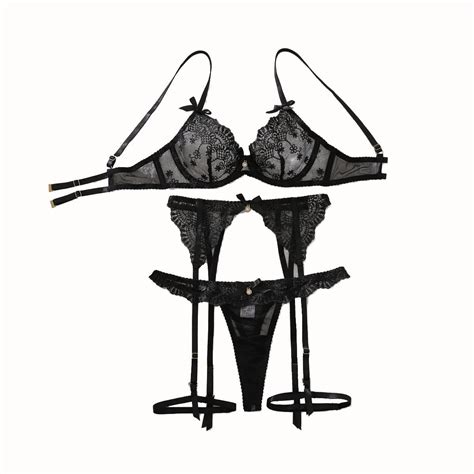 New Black Perspective Embroidery Sexy Slim Shaping Sex Underwear Split Set Negative Apparel