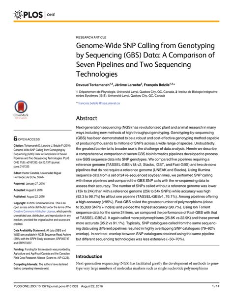 Pdf Genome Wide Snp Calling From Genotyping By Sequencing Gbs Data A Comparison Of Seven