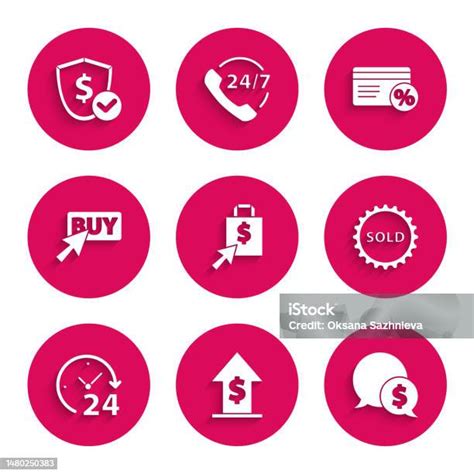 쇼핑 가방과 달러 금융 성장 동전 말풍선 판매 라벨 시계 24 시간 구매 버튼 할인 카드 퍼센트 및 방패 아이콘을 설정합니다 벡터 0명에 대한 스톡 벡터 아트 및 기타