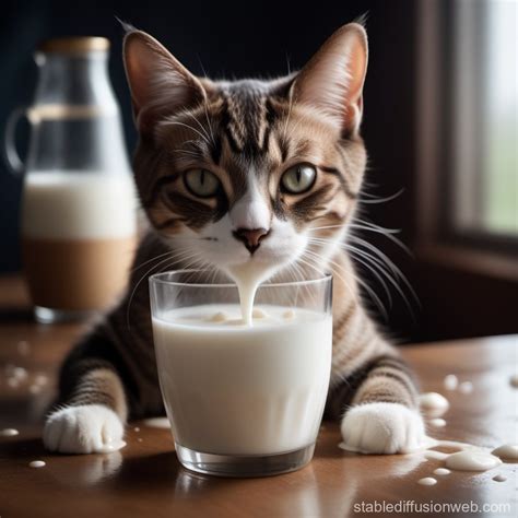 Draw A Cat Drinking Milk With Its Entire Face Covered In Milk And A