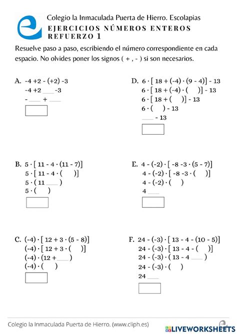 Ejercicios Números Enteros Paso A Paso Worksheet