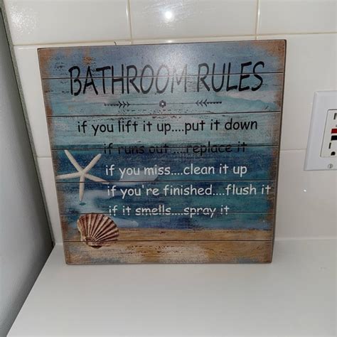 Bath Rustic Bathroom Rules Sign With Seashell Design Poshmark