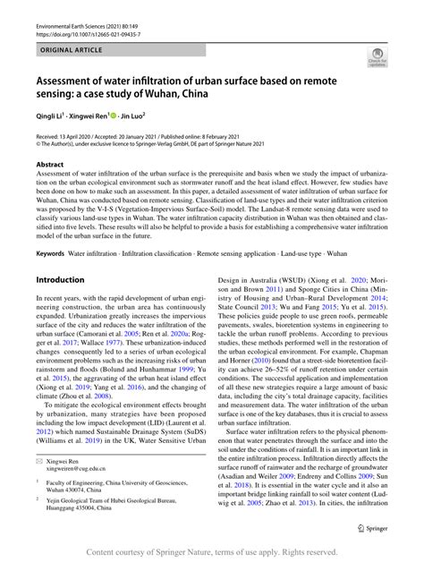 Assessment Of Water Infiltration Of Urban Surface Based On Remote