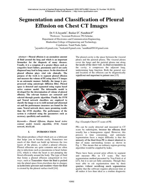 2015 Segmentation And Classification Of Pleural Effusion On Chest Ct