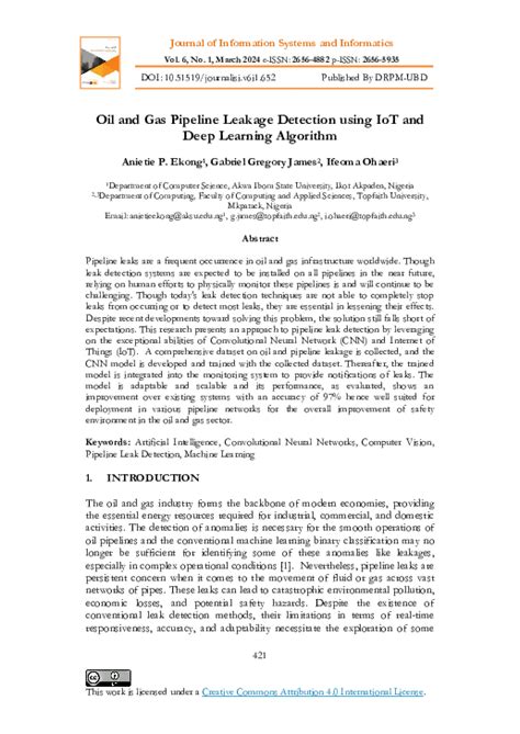 Pdf Oil And Gas Pipeline Leakage Detection Using Iot And Deep