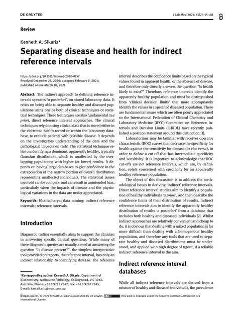 pdf separating disease and health for indirect reference intervals
