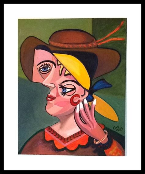 Double Vision Pose And Blue Hair Ribbon Picasso Copy Type Painting