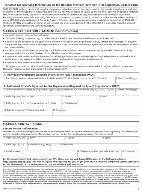 Cms 10114 National Provider Identifier Npi Application Update Form Cms Forms