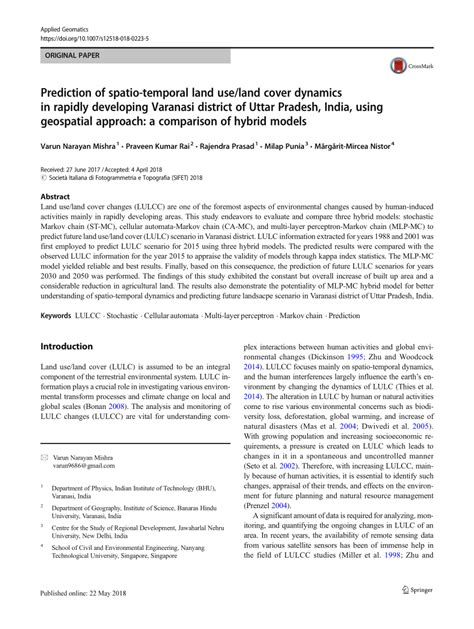 Pdf Prediction Of Spatio Temporal Land Useland Cover Dynamics In