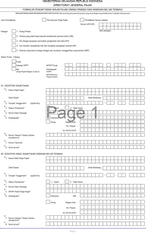 Formulir Pendaftaran Npwp Terbaru