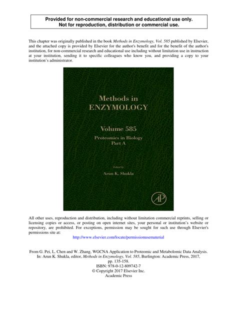 Pdf Wgcna Application To Proteomic And Metabolomic Data Analysis