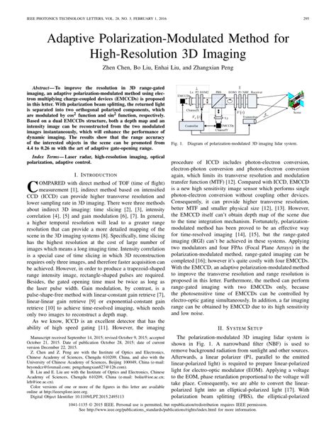 Pdf Adaptive Polarization Modulated Method For High Resolution 3d Imaging