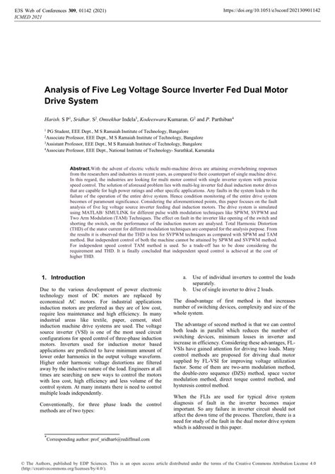 Pdf Analysis Of Five Leg Voltage Source Inverter Fed Dual Motor Drive System