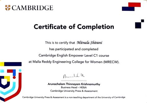 Mitnala Shivani On Linkedin Cambridgecertification Firstyearsuccess
