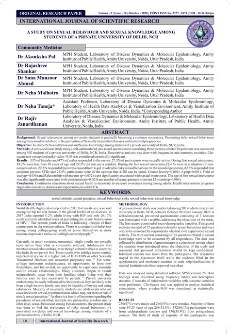 PDF A STUDY ON SEXUAL BEHAVIOUR AND SEXUAL KNOWLEDGE AMONG BabeS OF A PRIVATE UNIVERSITY OF