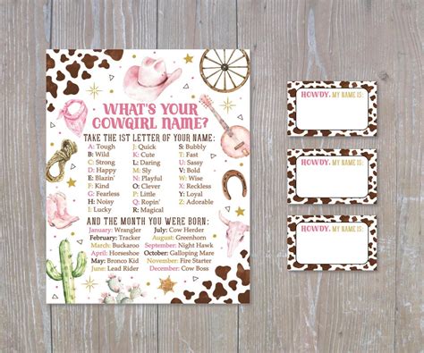 Whats Your Cowgirl Name Printable Cowgirl Name Game Cowgirl Birthday