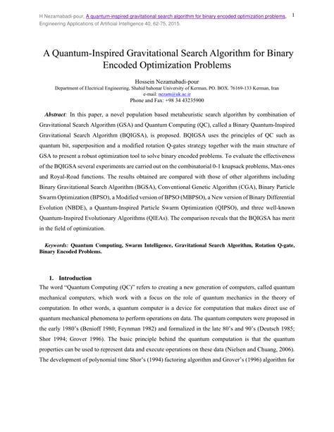 Pdf A Quantum Inspired Gravitational Search Algorithm For Binary