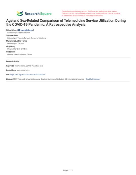 Pdf Age And Sex Related Comparison Of Telemedicine Service