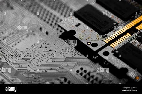 Macro Close Up Of Computer Ram Chip Random Access Memory Chip Slot For Pc Motherboard Stock