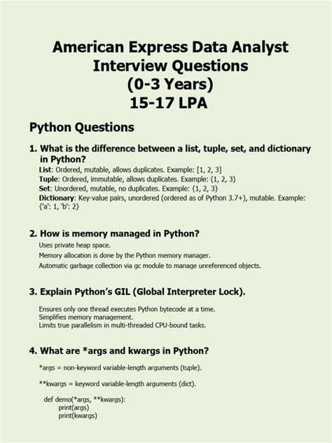 Amex Python Interview Questions Guide Pdf Python Programming