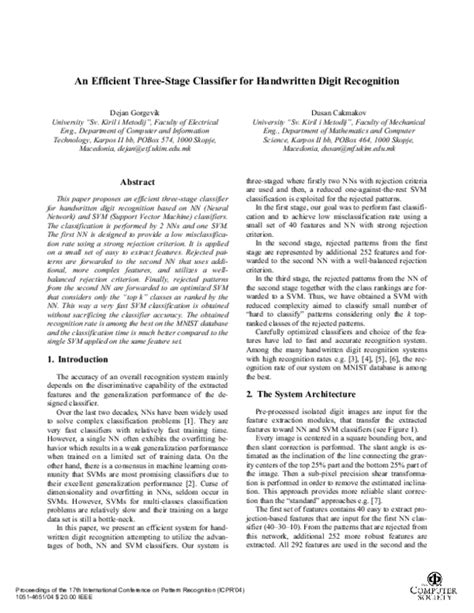 Pdf An Efficient Three Stage Classifier For Handwritten Digit Recognition