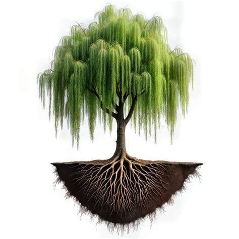 Majestic Willow Tree With Exposed Root System Stock Illustration