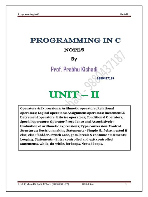 C Programming Unit 2 Pdf