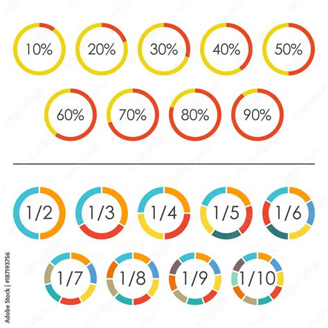 Circle Chart Set With Percentage And Pie Chart Set With 23456789