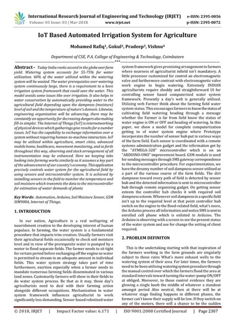 Irjet Iot Based Automated Irrigation System For Agriculture Pdf