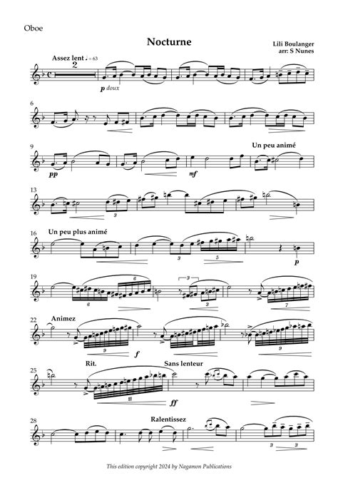 Nocturne Arr Steven Nunes By Lili Boulanger Sheet Music For Oboe And