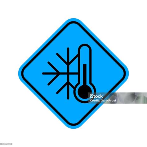 파란색 마름모 벡터 일러스트레이션에 온도계와 눈송이가 있는 날씨 아이콘입니다 개념 개요 기호 임계 낮은 서리 온도 감기와 독감에