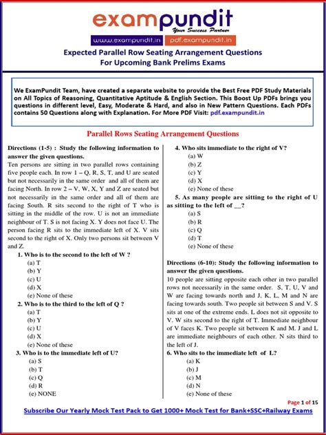 Important Parallel Seating Arrangement Questions For Sbi Clerk Prelims