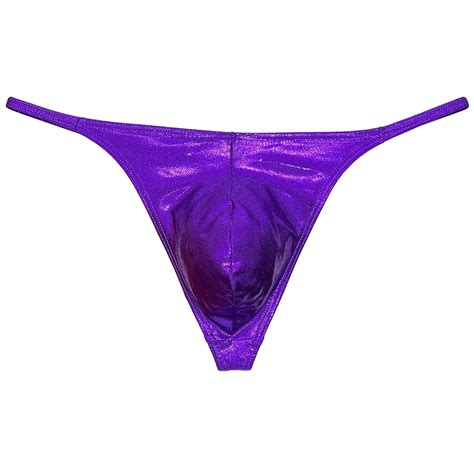 Botmois Men Gloss G String Thong Underwear Elastic Sex Swim Tangas Classics Pouch T Back Purple