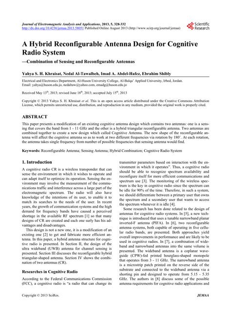 PDF A Hybrid Reconfigurable Antenna Design For Cognitive Radio SystemCombination Of Sensing