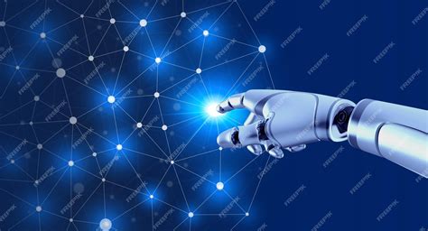 Premium Photo 3d Rendering Humanoid Robots Hand Touch On Digital World Circle Polygon Network