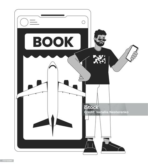 스마트폰으로 온라인으로 비행기 티켓 구매 Bw 개념 벡터 스팟 일러스트레이션 2차 도형에 대한 스톡 벡터 아트 및 기타 이미지 2차 도형 Brand Name Smart