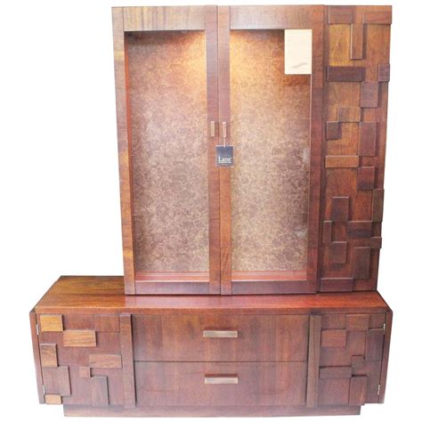 Vintage 1970s Mid Century Modern Brutalist Display China Cabinet Hutch