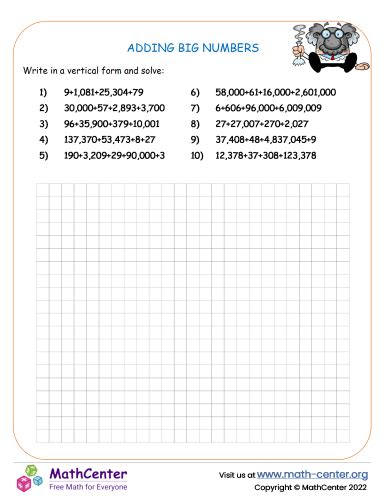 adding big numbers worksheets math center
