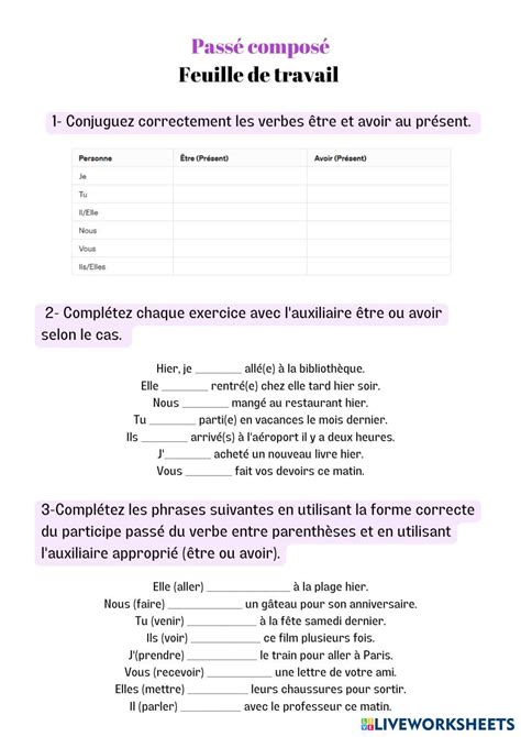 PassÉ ComposÉ Live Worksheets