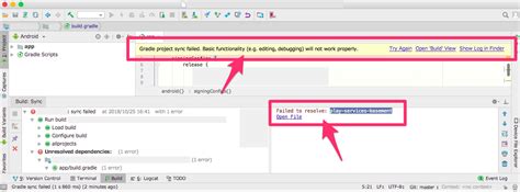 gradle project sync failed basic functionality e g editing