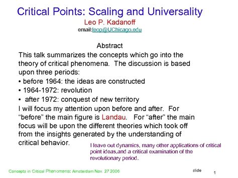 Critical Points Scaling And Universality Leo P Kadanoff