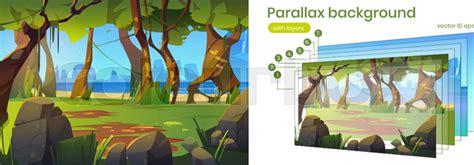 Parallax Background With Jungle And Mountains Stock Vector Colourbox