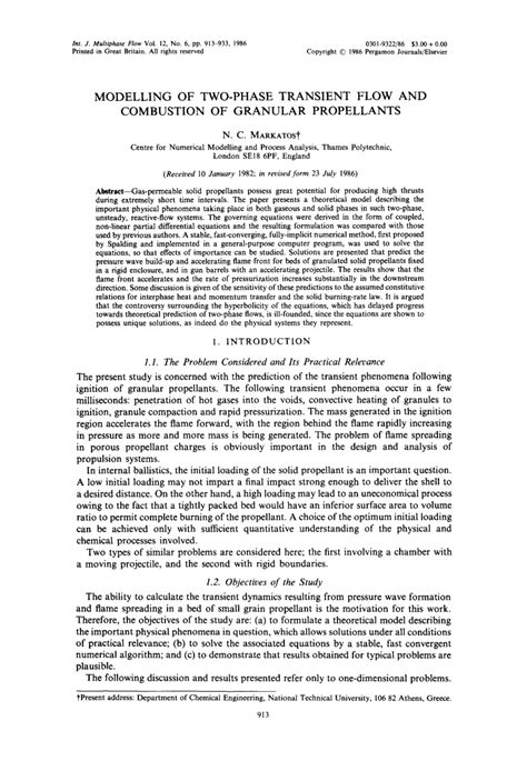 pdf modelling of two phase transient flow and combustion of granular