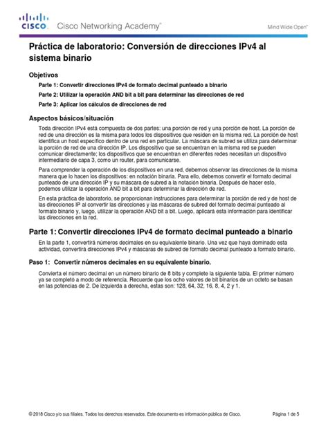 7129 Lab Converting Ipv4 Addresses To Binary Pdf Dirección Ip Poco