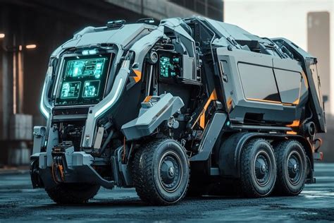 Advanced Aidriven Garbage Truck With Robotic Arms Premium Ai Generated Image