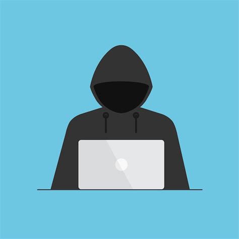 Premium Vector Hacker In Black Hood Or Cyber Criminal At Laptop Process Of Stealing User