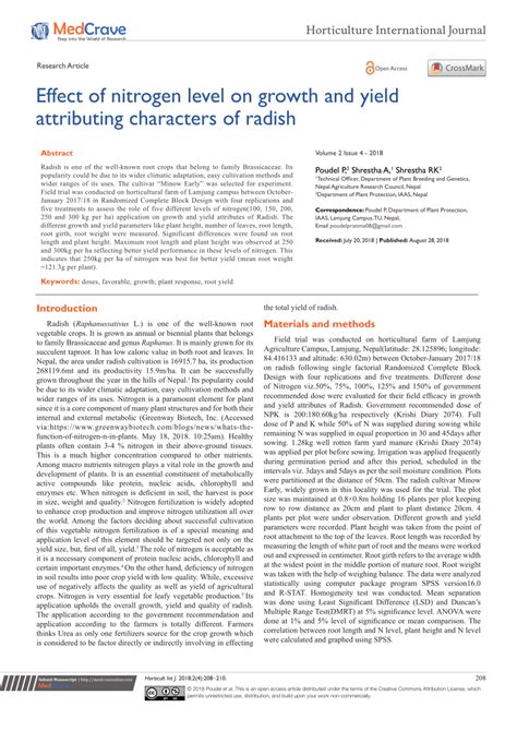 Pdf Effect Of Nitrogen Level On Growth And Yield Attributing Characters Of Radish