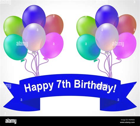 Happy Seventh Birthday Balloons Meaning 7th Party Celebration 3d